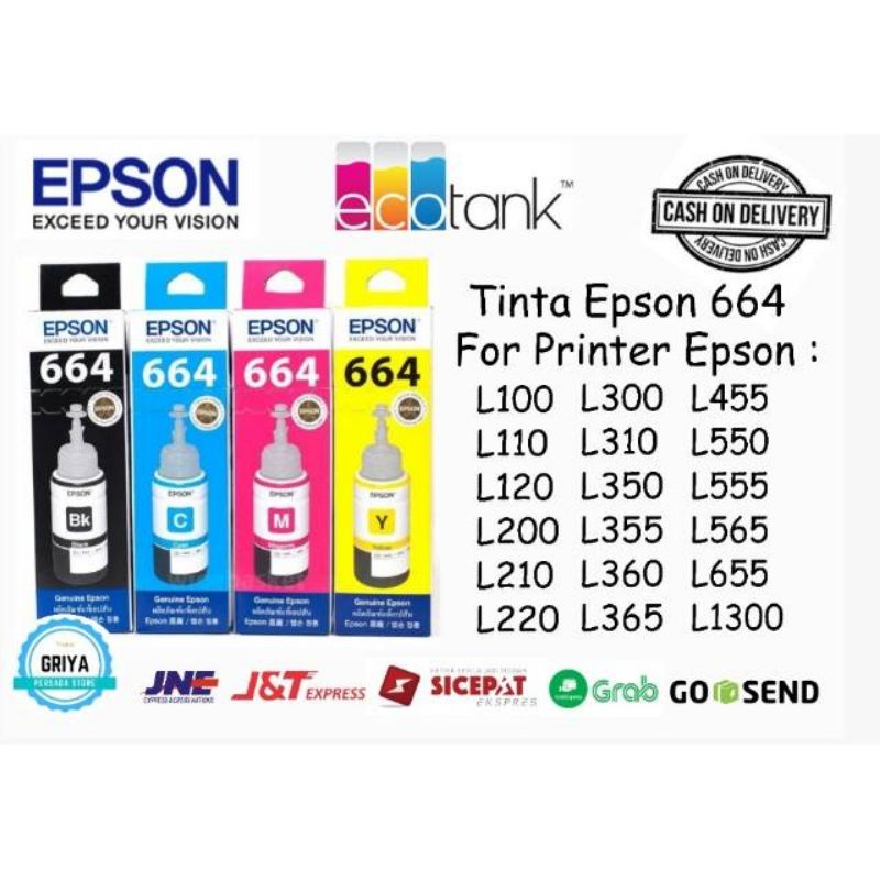 Jual Tinta Epson 664 Hitam and Color Warna Printer Epson L100 L110 L120 ...