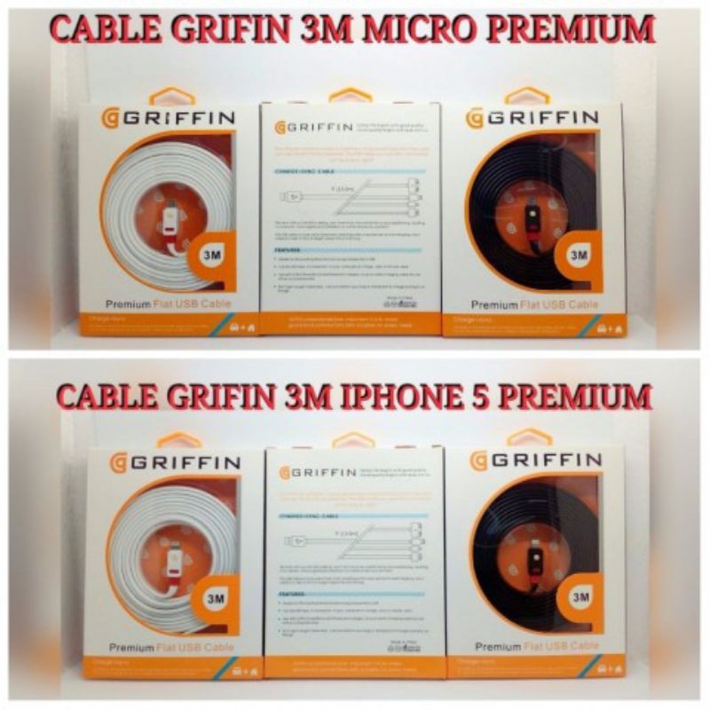 Jual KABEL DATA USB GRIFFIN MICRO PREMIUM (3 METER) | Shopee Indonesia