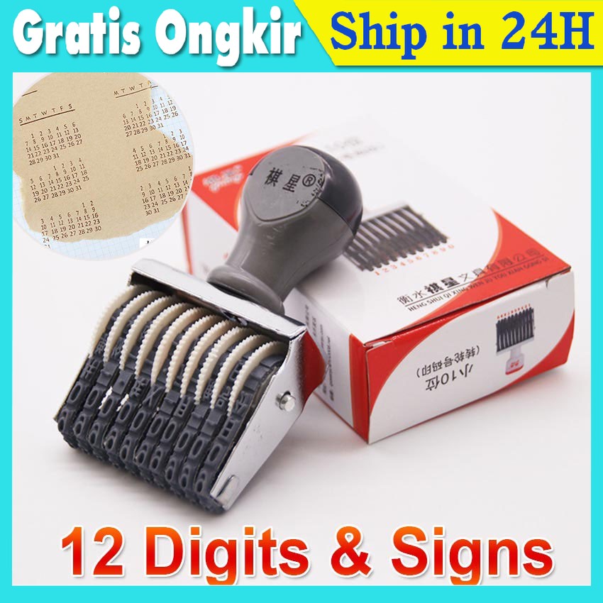 Jual 12 Digits Stempel LUNAS + Tanggal Date Stamp Nomor 0-9 ukuran 4 ...