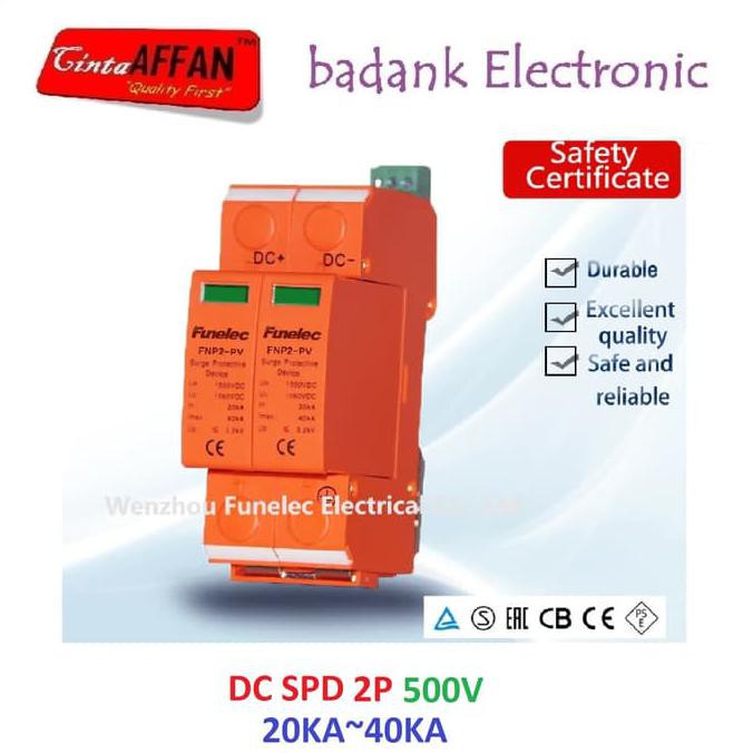 Jual DC SPD 2P 500V Surge Arrester Protect Device Solar PV Panel Surya ...