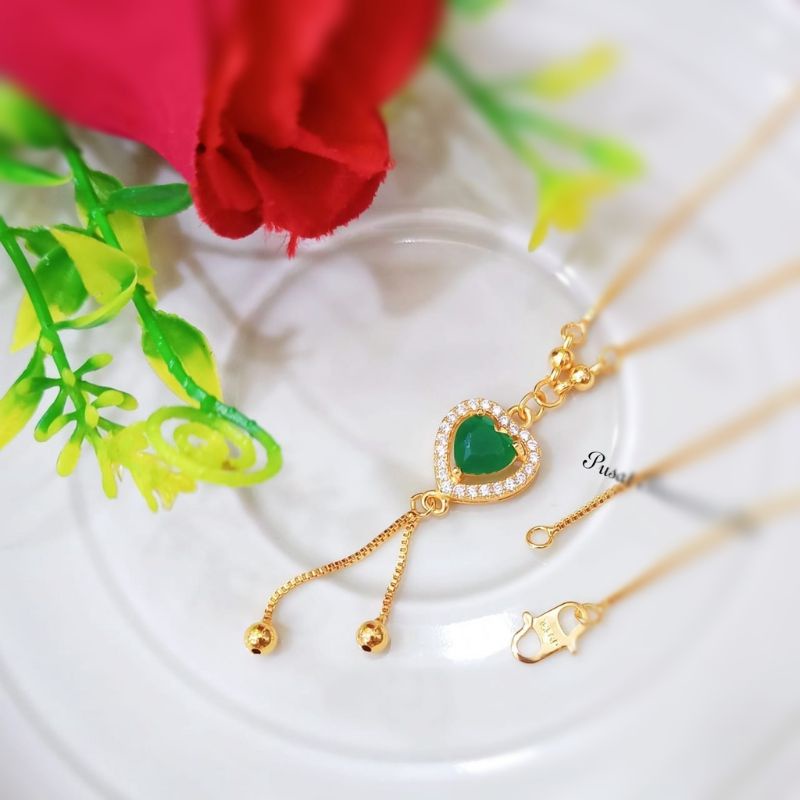 Jual TERBARU KALUNG WANITA TITANIUM LOVE PERMATA DIAMOND HIJAU ZAMRUD ...