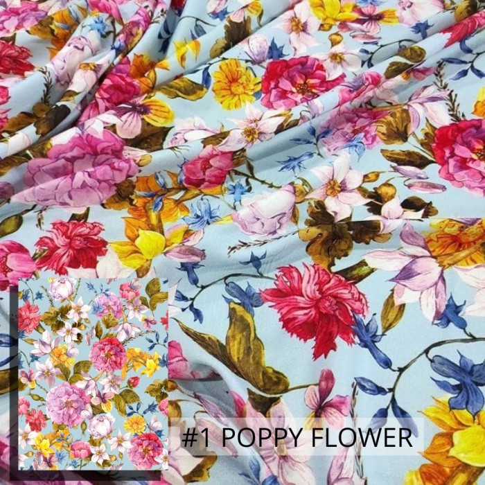 Jual Kain Print Bunga Sutra / Kain Sutra ITY Crepe - Poppy Flower D.054 ...