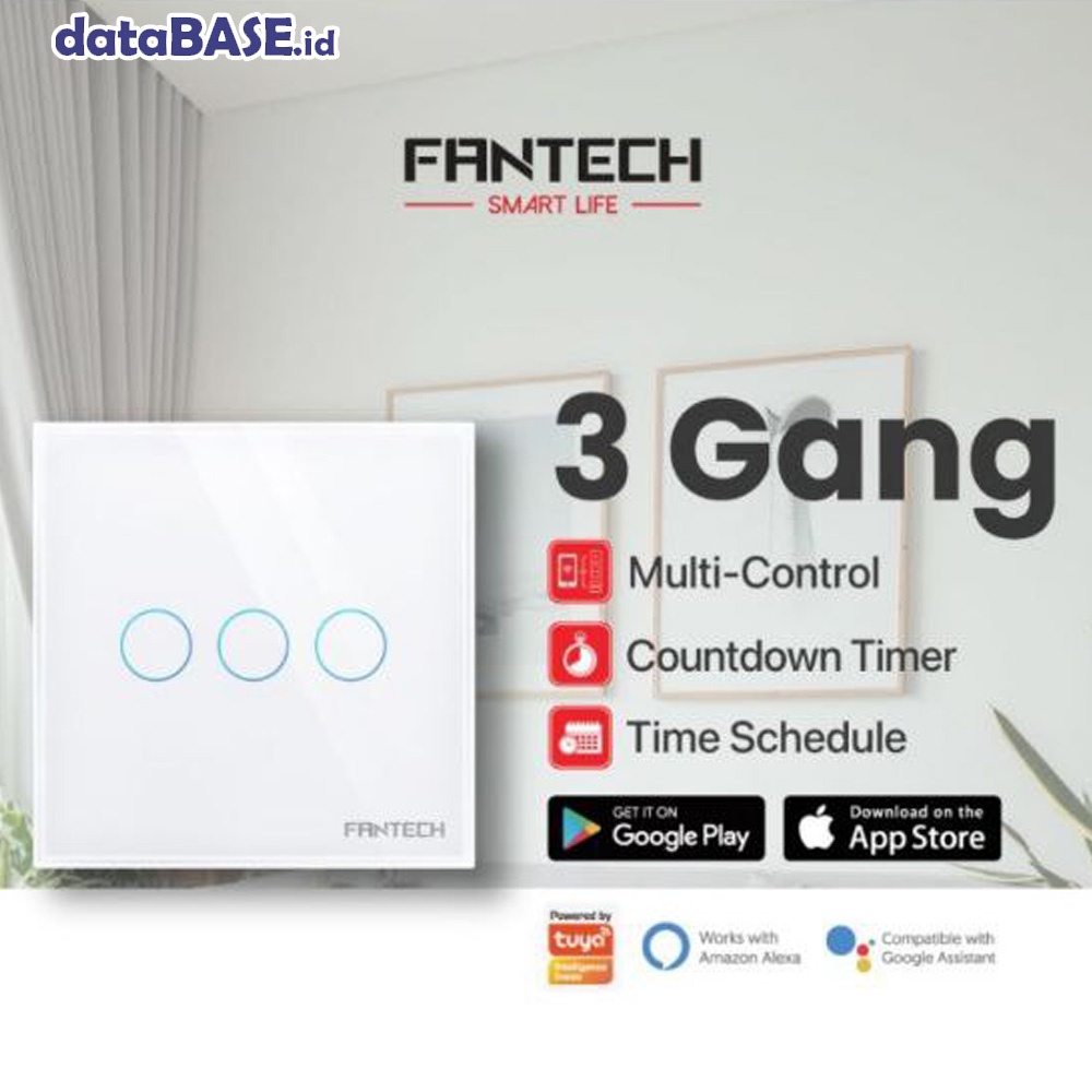 Jual Fantech Smart Wall Switch 3 Gang 3 Tombol Touch Wi-Fi - SWS0103 ...