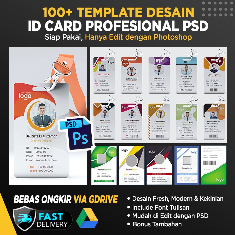 Jual 100 Template Desain ID CARD Name Tag Premium Format Psd Photoshop ...