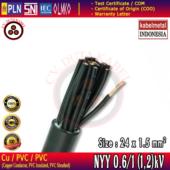 Jual Kabel NYY 24x1,5 mm mm2 KABEL METAL (KMI) /24 x 1,5 mm mm2/24x1.5 mm mm2/24 x 1.5 mm mm2 ...