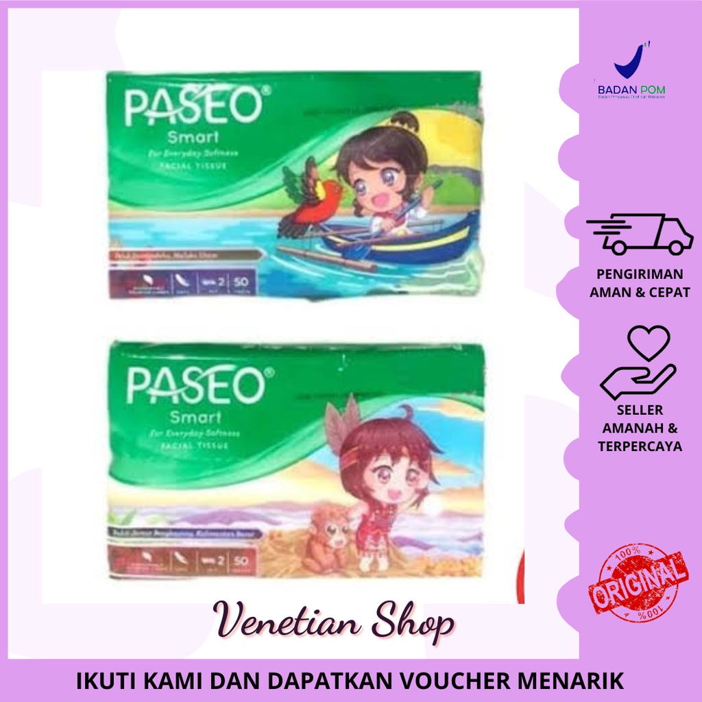Jual Paseo smart facial tissue 50 sheets / 12 Sheets 2 ply (Travel Size ...