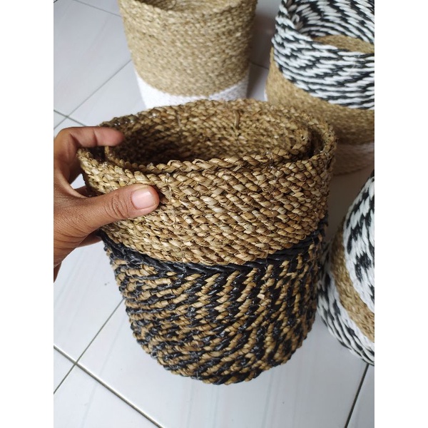 Jual pot mini loly anyam set 3 in 1 / pot anyam set 3 / pot seagrass ...