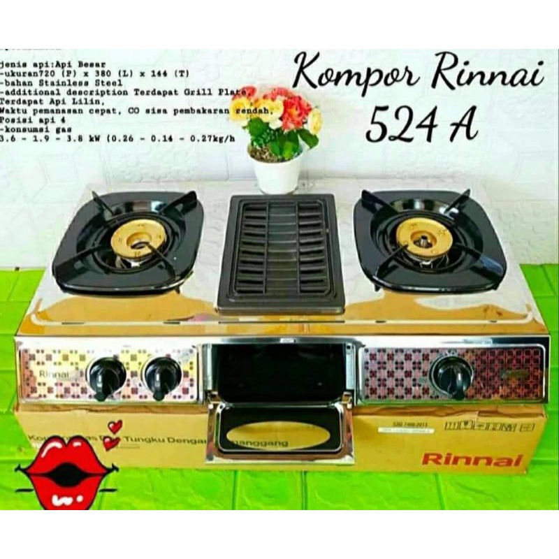 Jual Kompor Gas Rinnai RI-524A 2 Tungku Pemanggang/ Kompor Pemanggang ...