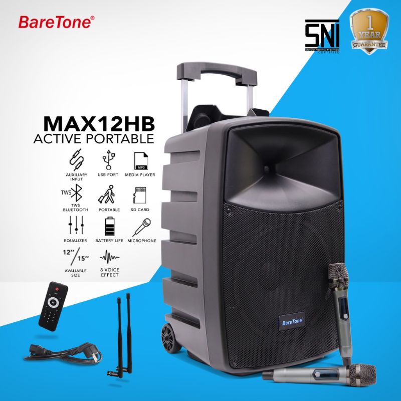 Jual Speaker Aktif Portable 12 Inch Baretone MAX12HB Bluetooth Super ...