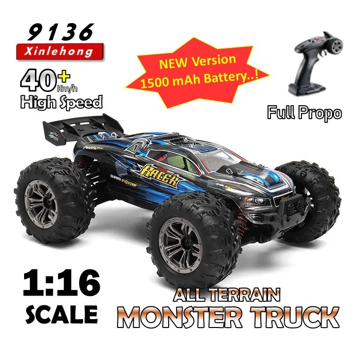 Jual RC Car Xinlehong 9136 4WD Monster Truck Skala 1:16 RTR Full Propo ...