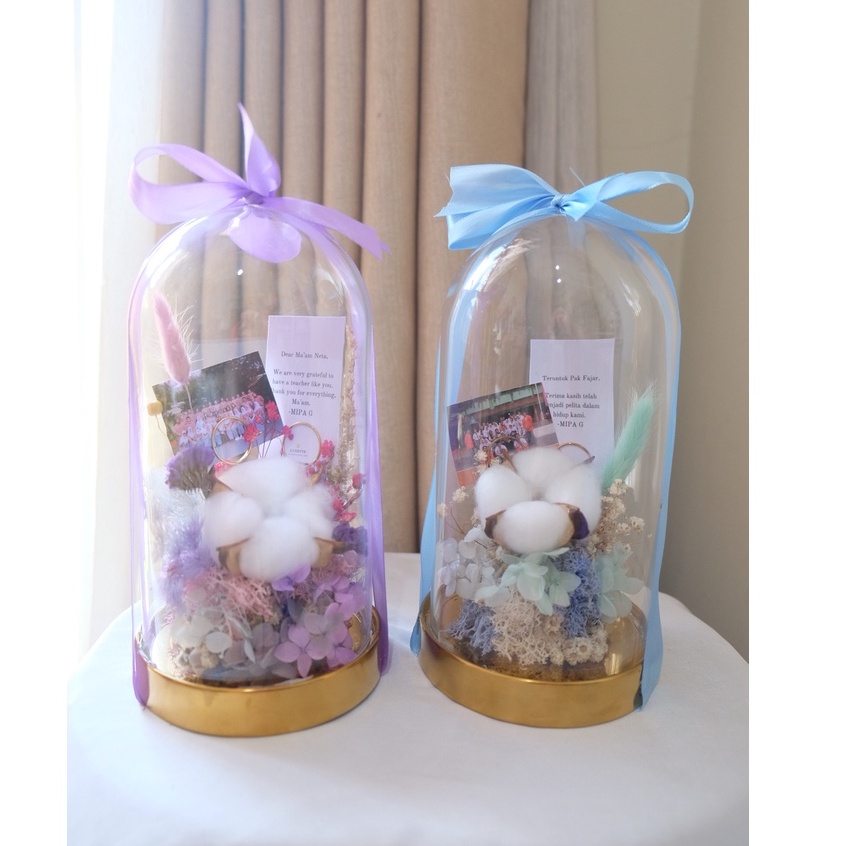 Jual Flower in Glass Dome Bunga Kering Preserved dalam Dome Glass ...