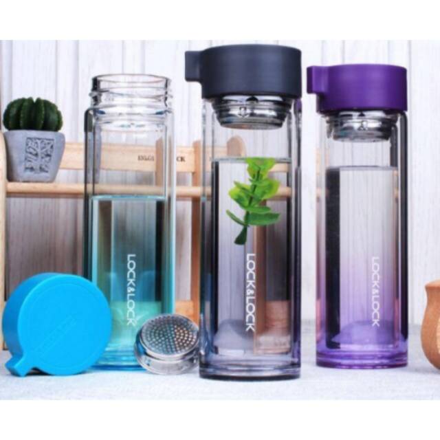 Jual Lock n Lock Double Glass 350ml ( only blue ) | Shopee Indonesia