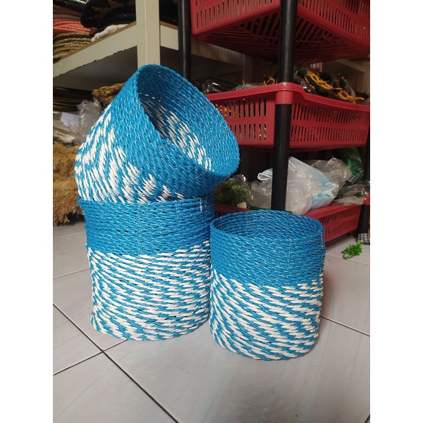 Jual pot mini loly anyam set 3 in 1 / pot anyam set 3 / pot seagrass ...