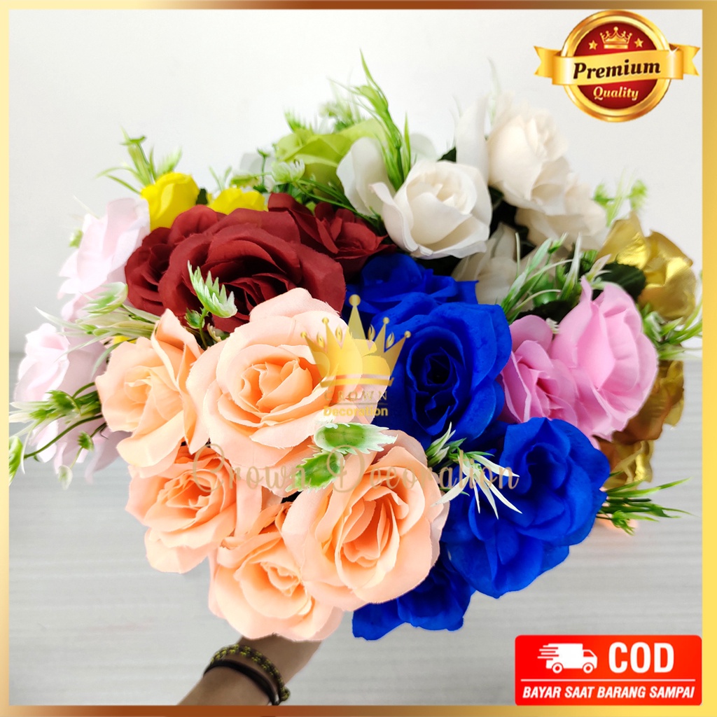 Jual Bunga Mawar Cabang 5 Bahan Kain Dan Plastik - rose jepang -mawar ...