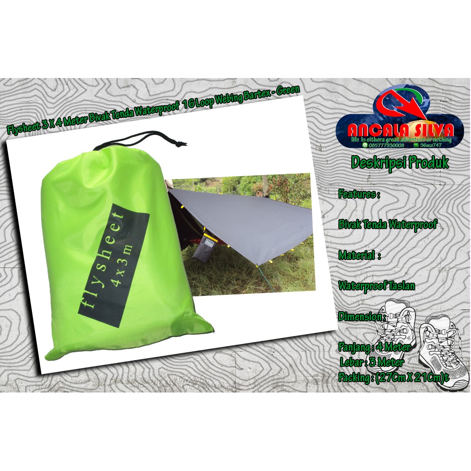 Jual Flysheet 3x4 Meter Bahan Parasit WP Banyak Lop Di Atas Dan Tiap ...