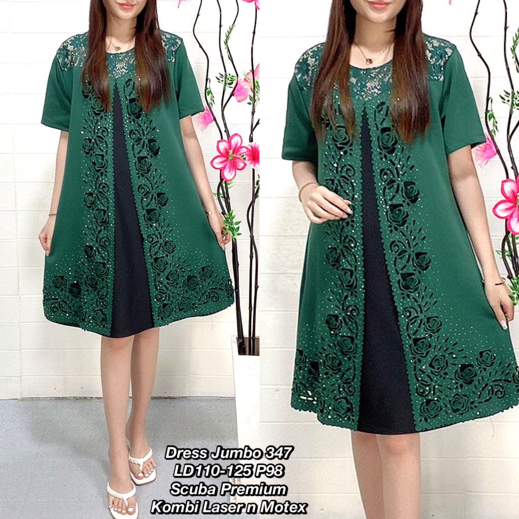 Jual Dress jumbo 347 - Bahan Scuba Premium - Variasi Brukat dan Laser ...