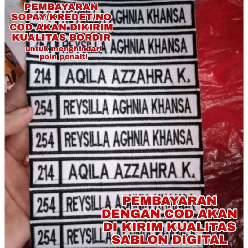 Jual GA BISA COD minimal 12. 1nama bordir nama emblem nama bebas bordir ...