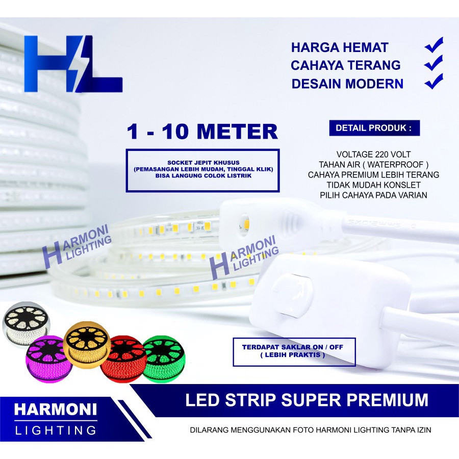 Jual Paket 1-10 Meter Lampu LED Strip PREMIUM Hias Plafon Taman Outdoor ...