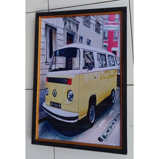 Jual hiasan dinding poster mobil klasik plus bingkai ukuran 53*35 ...