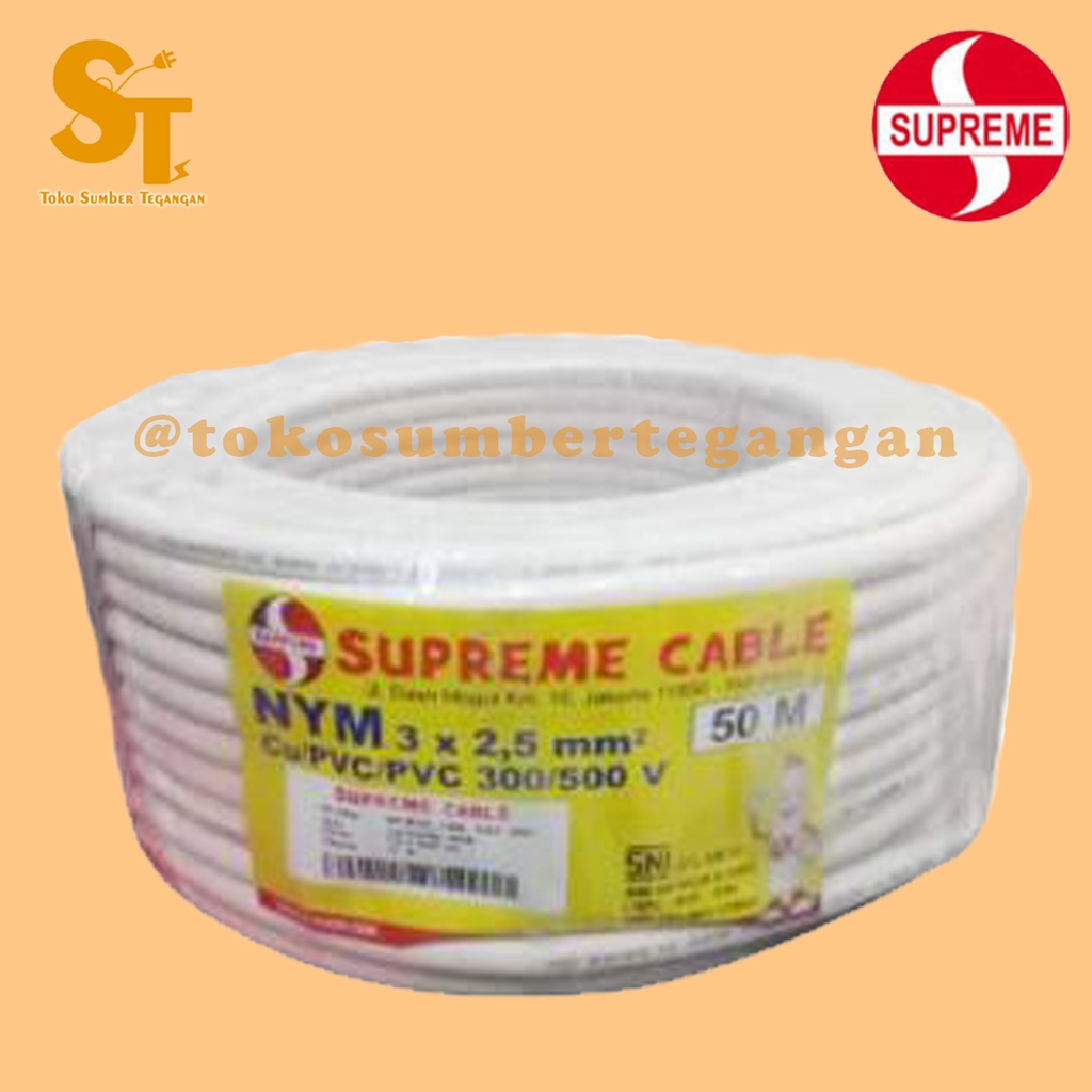 Jual Kabel NYM Supreme 3X2,5 mm / 3X2.5mm 50 m / 50 Meter Kawat Tunggal Kulit Putih / White 1 ...
