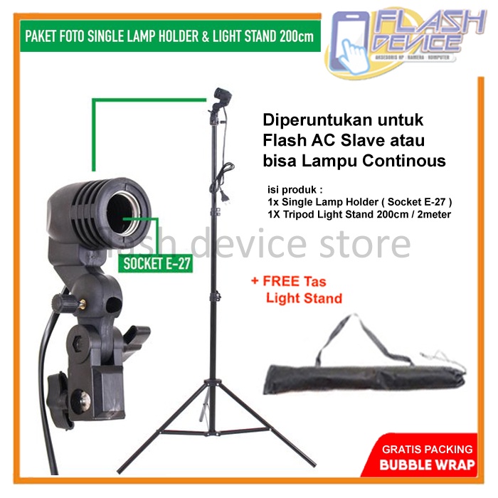 Jual Tripod Light Stand 200cm with Single Lamp Holder E27 for Lighting ...