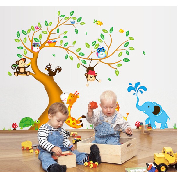 Jual RELIZA WALL STICKER 2X60X90 POHON HEWAN N CUTE ANIMAL TREE STIKER ...