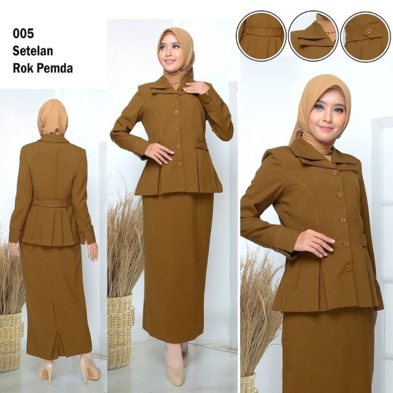 Jual SERAGAM PEMDA BAJU PDH PNS WANITA BAJU DINAS PEMDA PNS ASN KHAKY COKLAT MODEL KRAH SUSUN ...