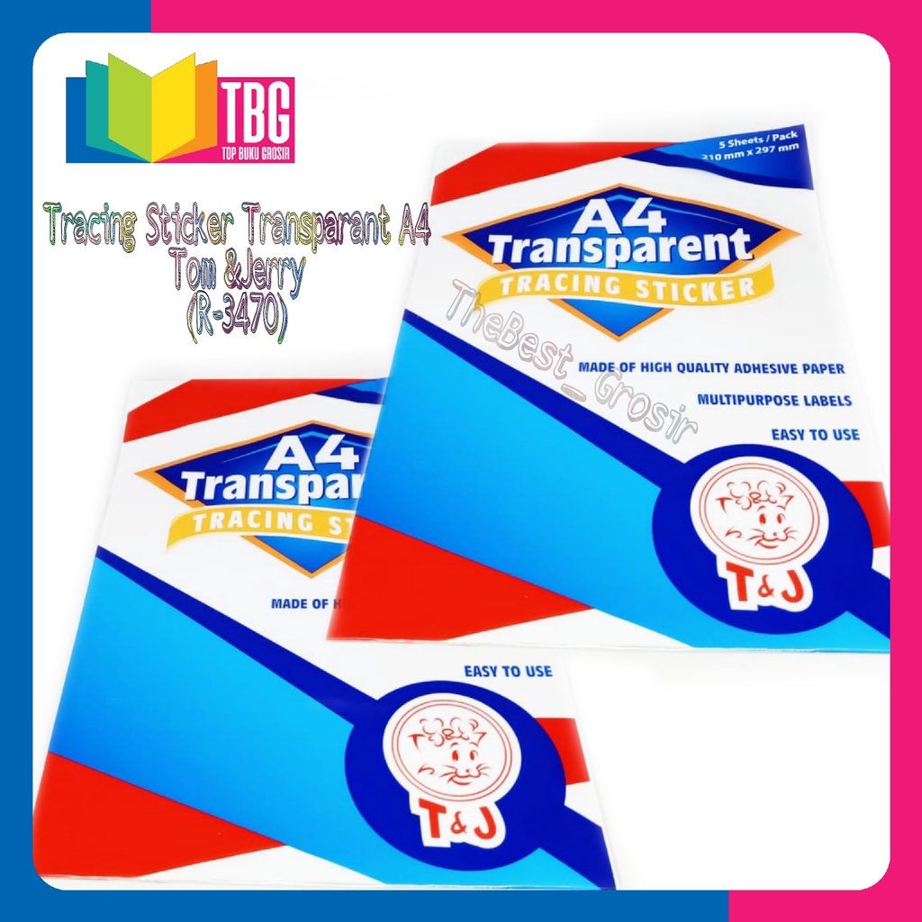 Jual 1 PACK (5 LEMBAR) TRACING STICKER TRANSPARENT A4 TOM & JERRY ...