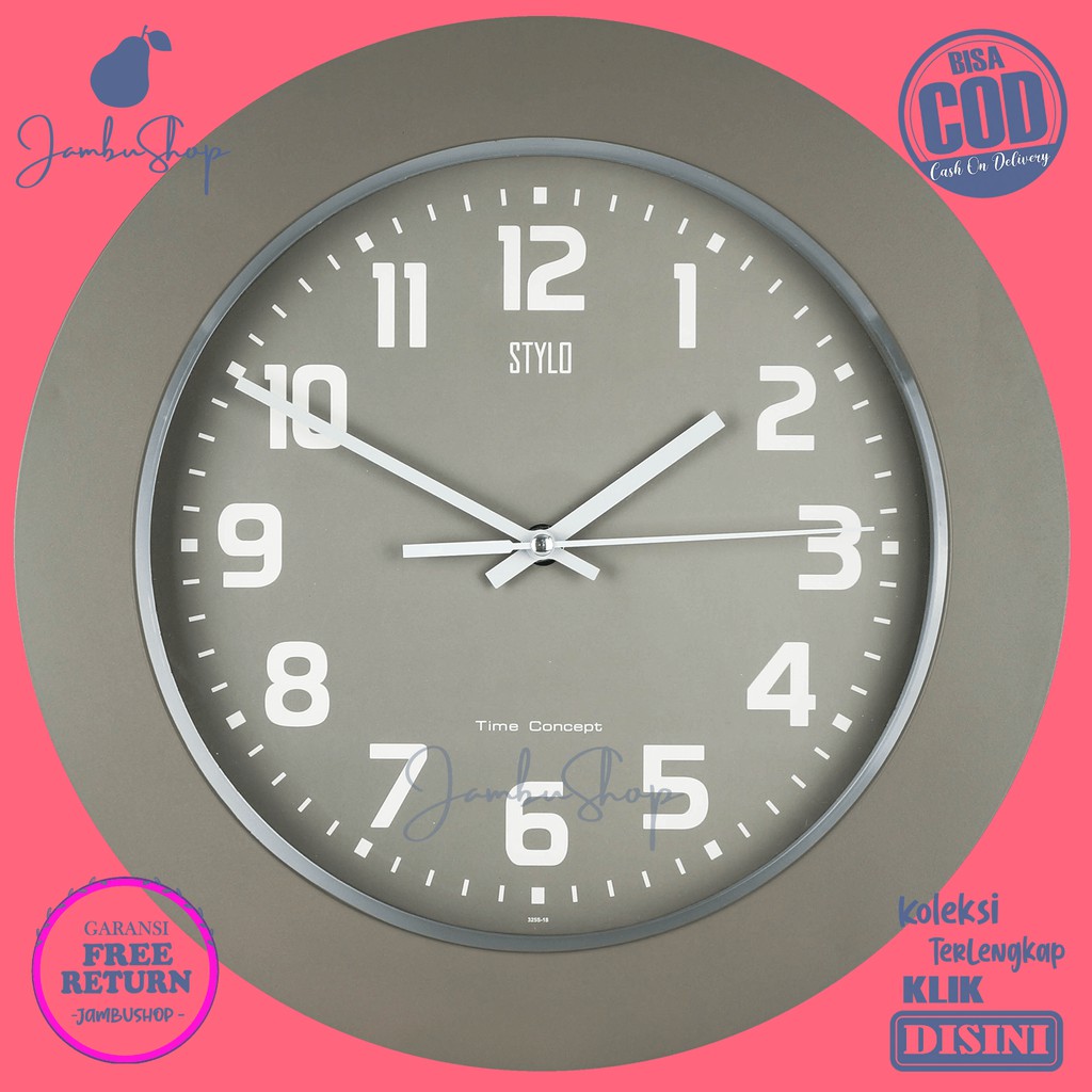 Jual Jam Dinding Quartz Minimalis Hijau Abu Kuning Stylo 3252T-18 ...