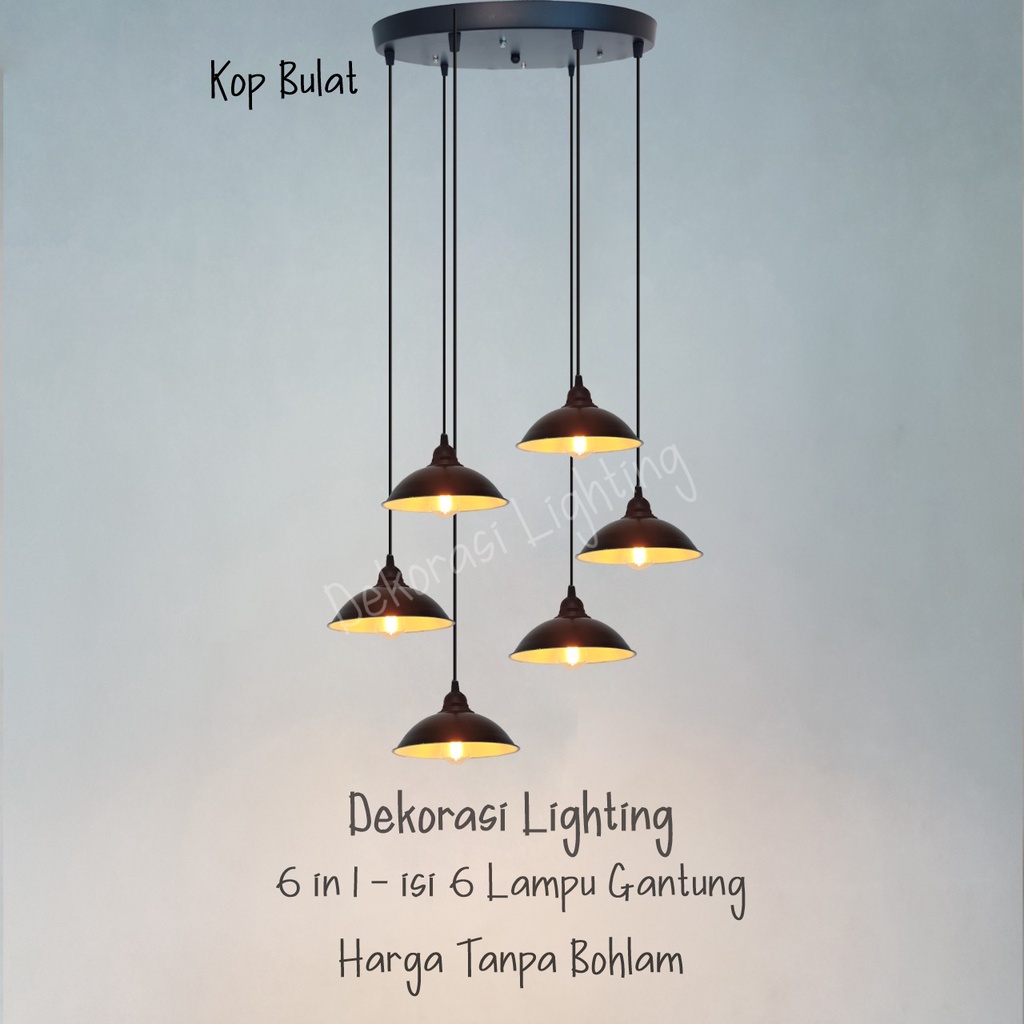 Jual Lampu gantung void 5in1 6in1 kap 18.5cm hitam putih minimalis 1set ...