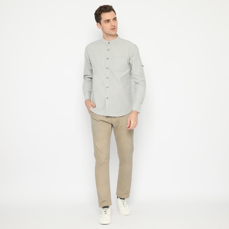 Jual Code Male - Zayn Kemeja Pria Basic Kerah Koko Abu lite Muda Lengan ...