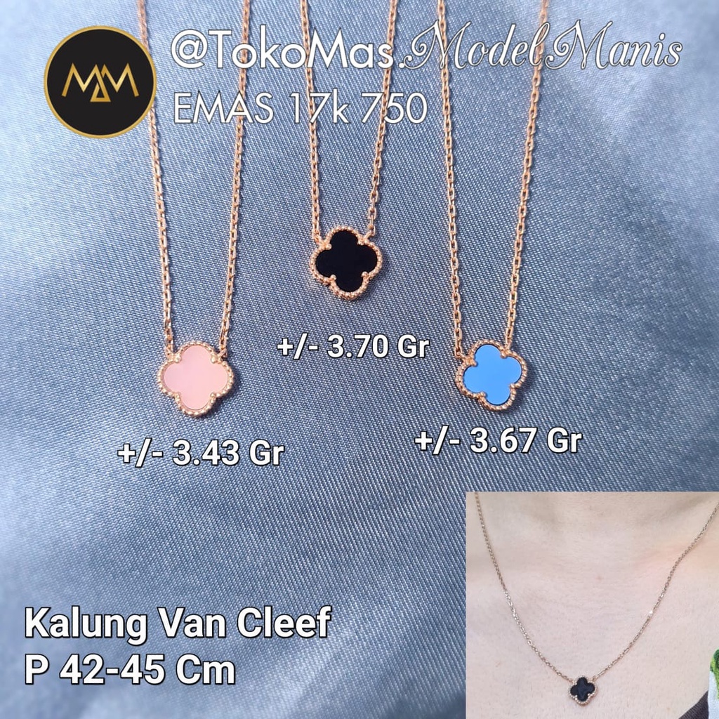 Jual Kalung Set Liontin Van Cleef Hitam emas rosegold 750 kadar 17k ...