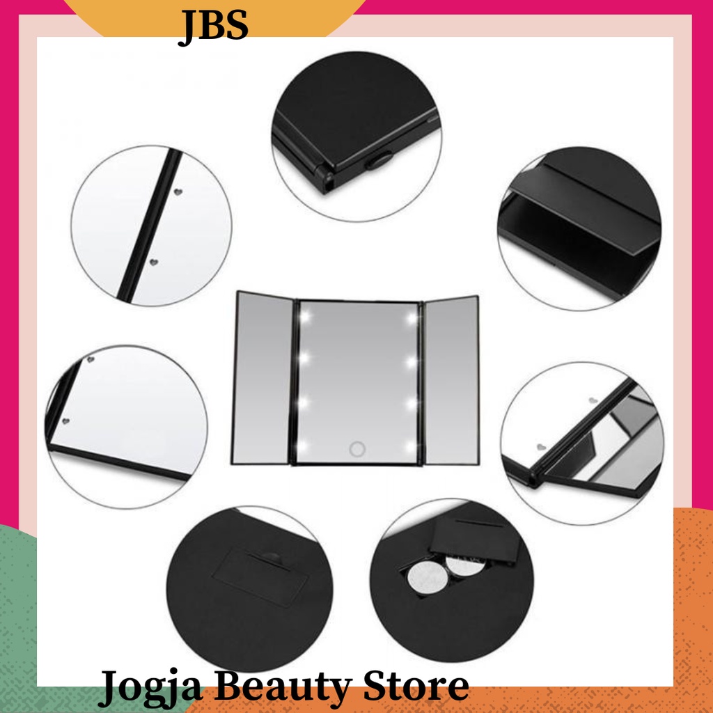 Jual Cermin Make Up Portable Foldable Mirror + LED Light kaca rias ...