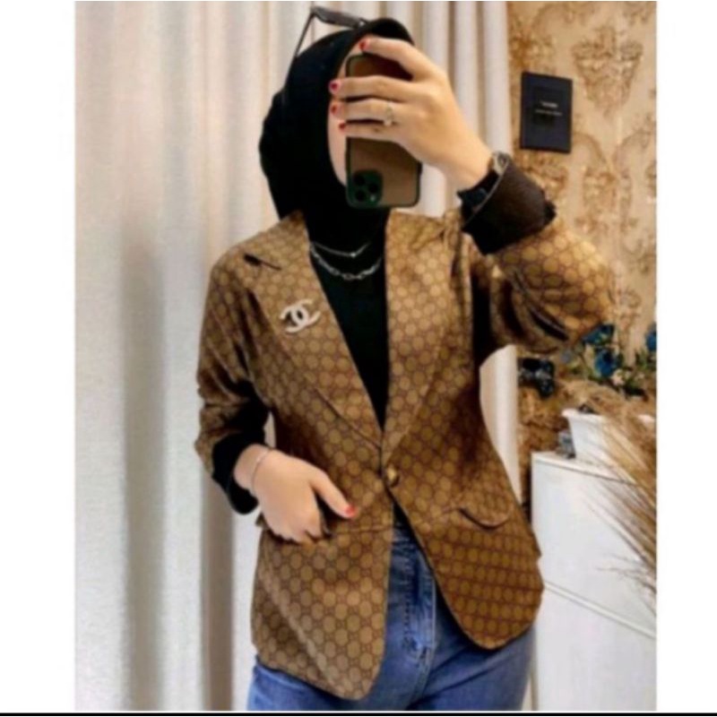 Jual BLAZER WANITA VIRAL MOTIF FULL PRINT READY STOCK | Shopee Indonesia