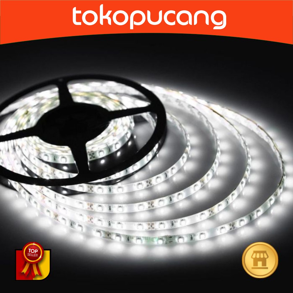 Jual Lampu led strip 5 meter 1rol 5m 3528 ip 33 indoor putih white ...
