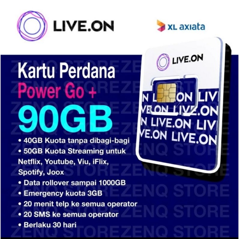Jual Kartu Perdana XL Live. On Power Go 90GB(40GB Kuota Utama+50GB Kuota Streaming) (30 Hari ...