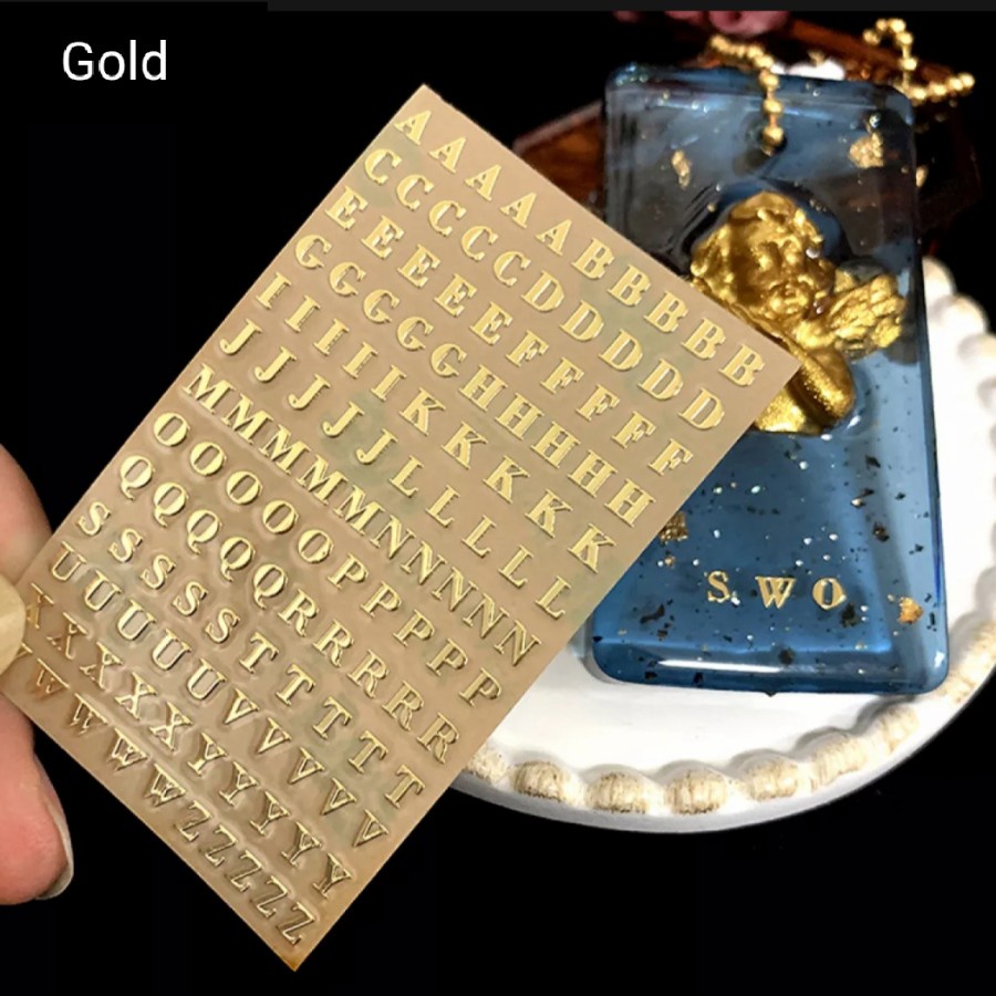 Jual Stiker Resin Timbul Sticker Alphabet Alfabet Embossed Gold Silver ...