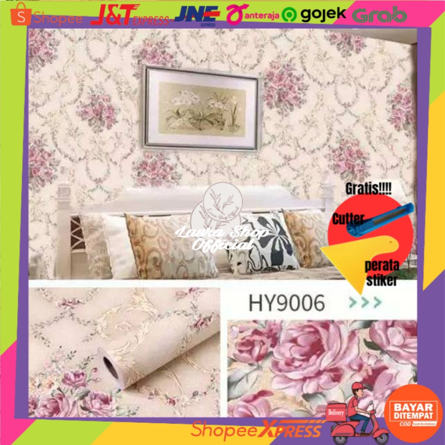 Jual Wallpaper Dinding Motif Shabby Bunga Shaby Cream 10m X 45cm