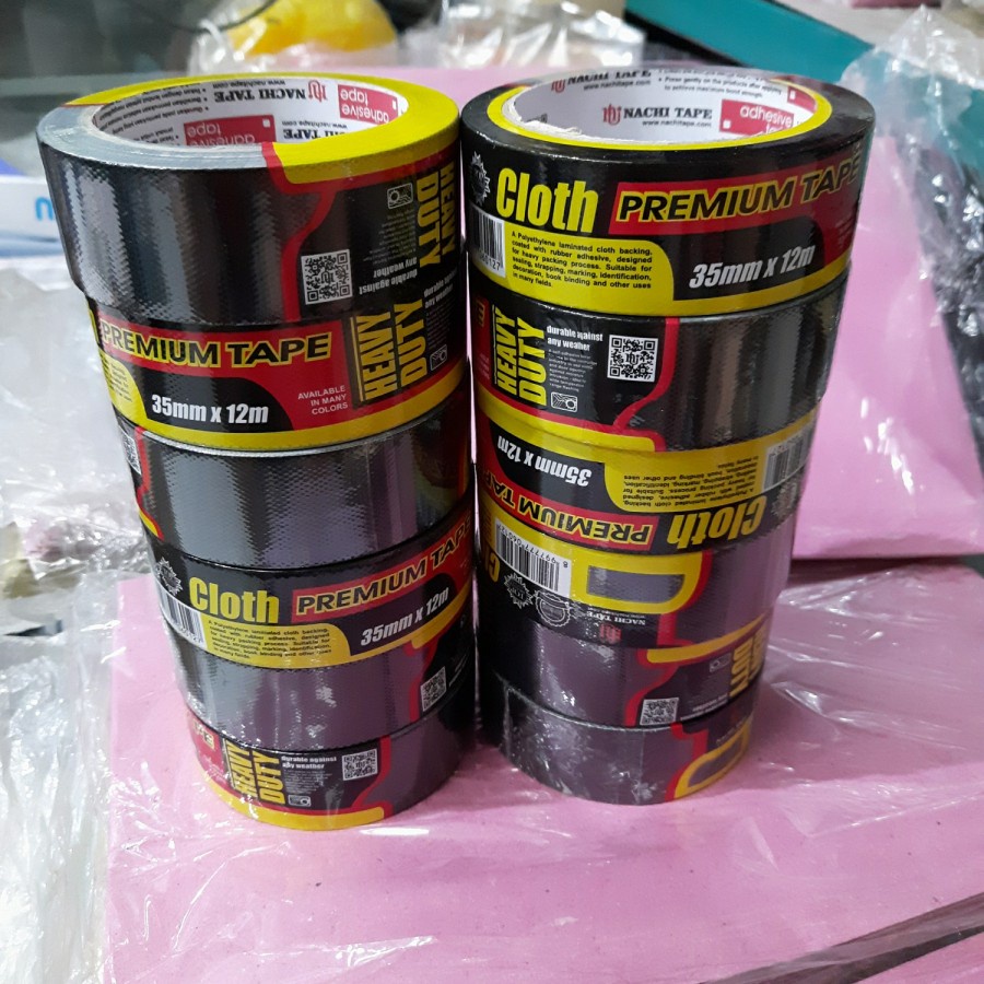 Jual 1 LUSIN Isolasi Lakban Kain Nachi 35mm Tanggung Hitam Isolasi ...
