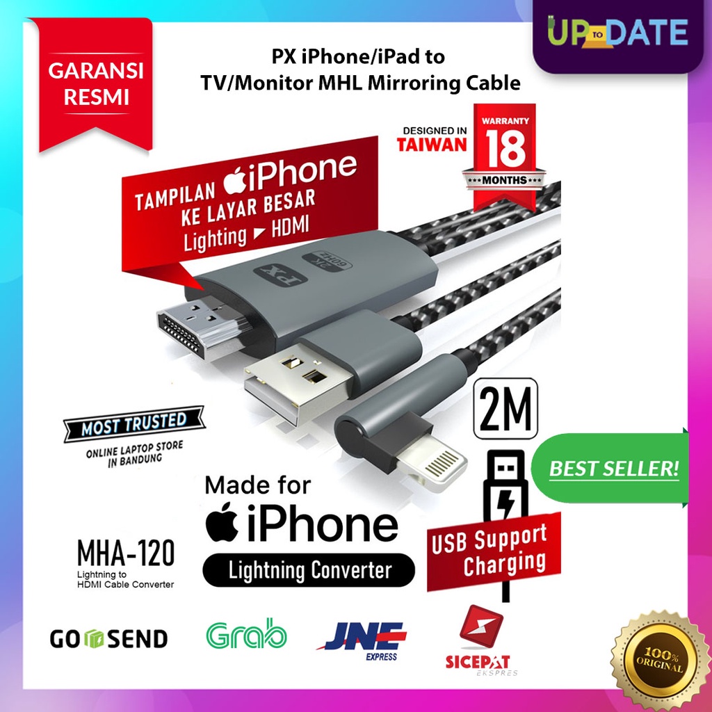Jual Kabel MHL Lightning Converter iPhone iPad ke HDMI 2 meter PX MHA ...