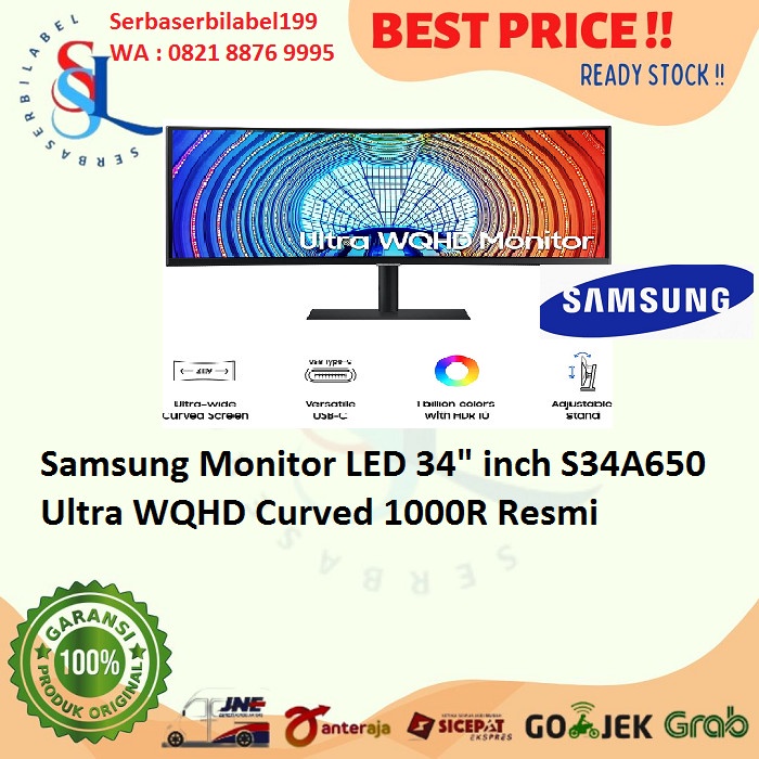 Jual Samsung Monitor LED 34" inch S34A650 Ultra WQHD Curved 1000R Resmi ...