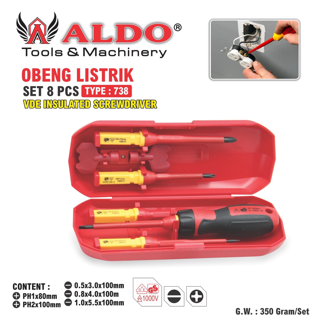 Jual Obeng Listrik 8 Set Pcs Type : 738 Merk Aldo | Shopee Indonesia
