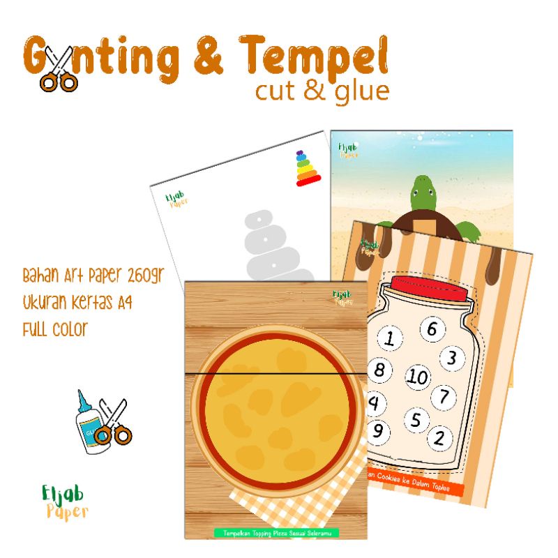 Jual Cut and Glue Worksheet PAUD TK 2 3 4 5 Busy Book Gunting dan ...