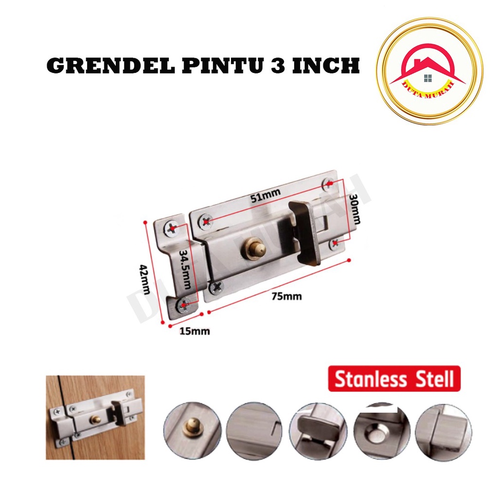 Jual Grendel slot Pintu/ Slot Pintu/Selop Kunci Pintu/Grandel stanless ...