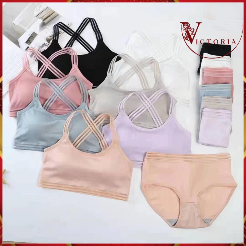 Jual Victoria Bra Set Wanita Bahan Lembut Model Tali Silang 1058 ...