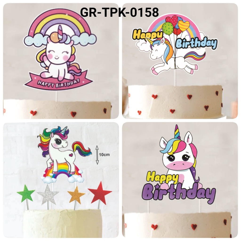 Jual TPK-0158 Topper kertas hiasan kue cake topper kuda poni unicorn ...