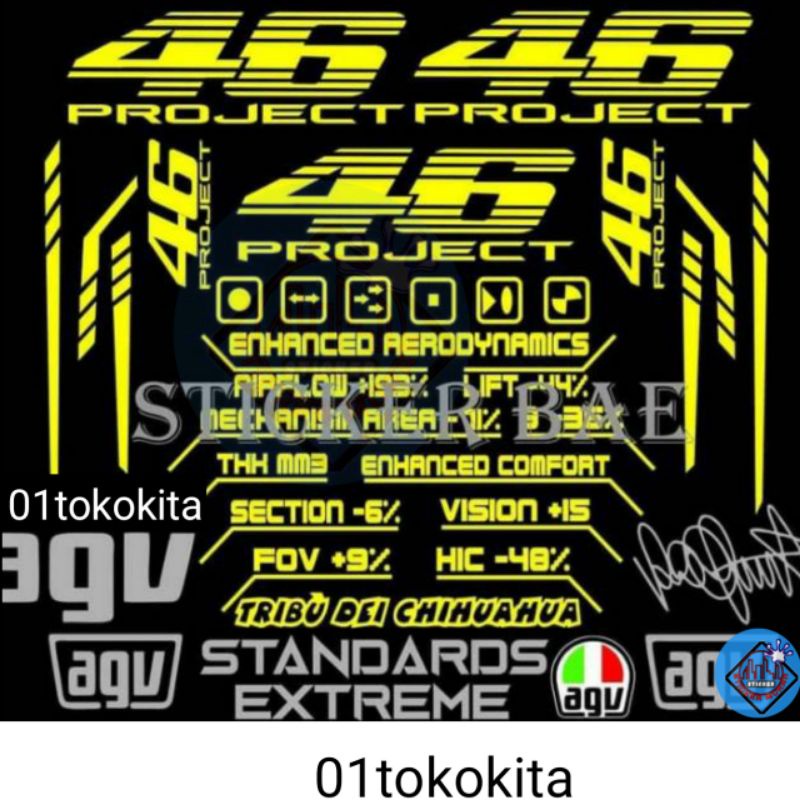 Jual STICKER HELM 46 PROJECT CUTTING SET NYALA JIKA TERKENA CAHAYA ...