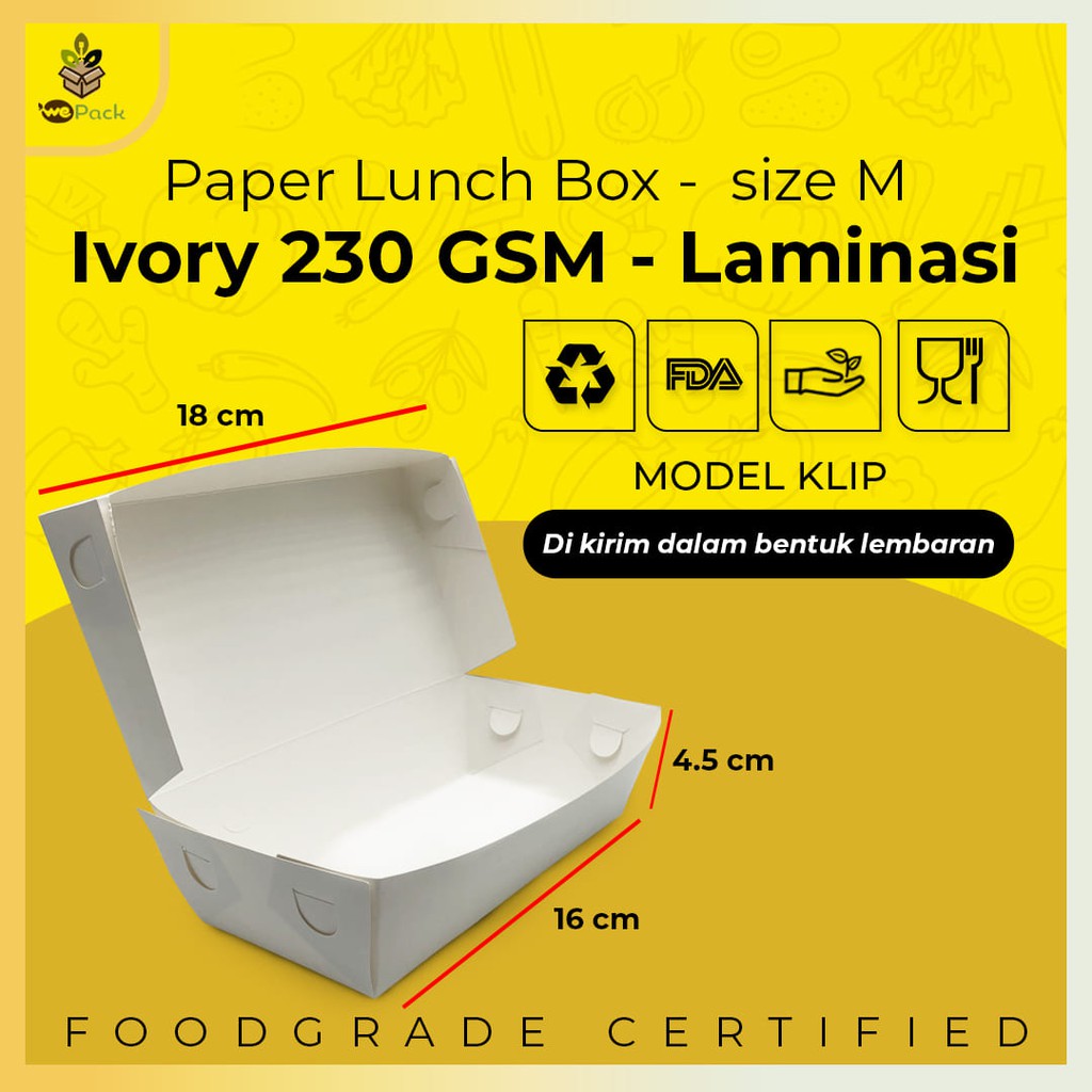 Jual Paper Lunch Box M Food Grade Kemasan Makanan Kotak Kertas Tahan ...