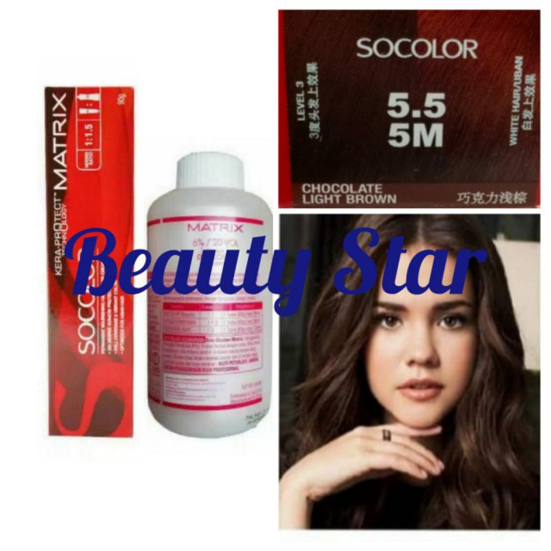 Jual MATRIX SOCOLOR NO. 5.5 / 5M CHOCOLATE LIGHT BROWN DAN OXYDANT ...