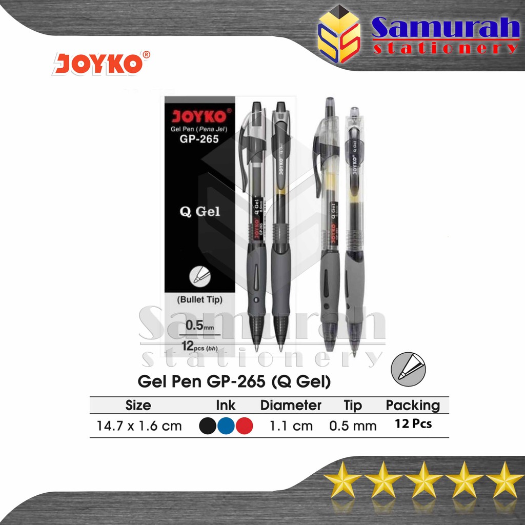 Jual Gel Pen Joyko Q Gel GP 265 / GelPen QGel GP-265 0.5 mm / Pulpen JK GP265 Hitam Biru Merah ...